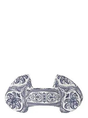 Farm Rio Tropical Cameo Cropped Shirred Printed Linen Top - Blue