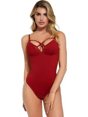 POPILUSH Shapewear Sheer Mesh Sleeveless Bodysuit - Maroon