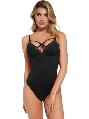 POPILUSH Shapewear Sheer Mesh Sleeveless Bodysuit - Midnight Black