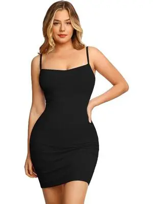 POPILUSH Popilush Shapewear Butt Lift Mini Slip Dress Midnight Black