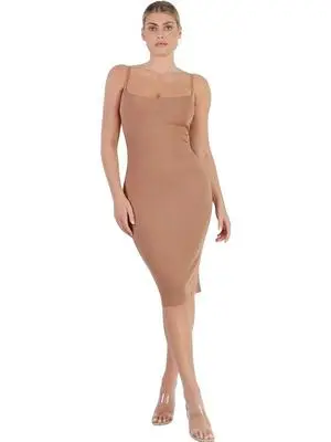 POPILUSH Shapewear Modal Bodycon Dress - Camel