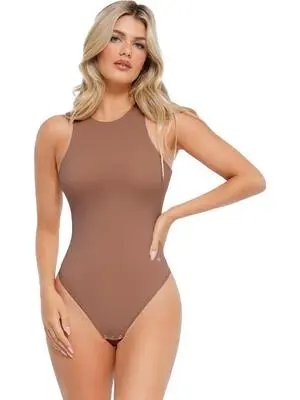 POPILUSH Cloudsense Sleeveless Cutaway Round Neck Bodysuit - Camel
