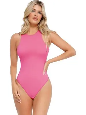 POPILUSH Cloudsense Sleeveless Cutaway Round Neck Bodysuit - Rosy Pink