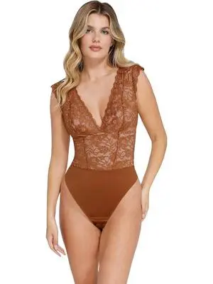 POPILUSH Shapewear Sculpting Lace Bodysuit - Chocolate