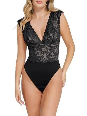 POPILUSH Sculpting Plunge Lace Bodysuit - Jet