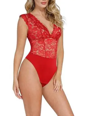 POPILUSH Sculpting Plunge Lace Bodysuit - Rouge