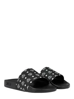 Mcm Monogram Print Rubber Slides - Black