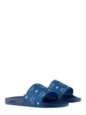 Mcm Monogram Rubber Slides - Blue