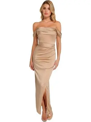 POPILUSH Shapewear Shine Ruched Maxi Dress - Champagne