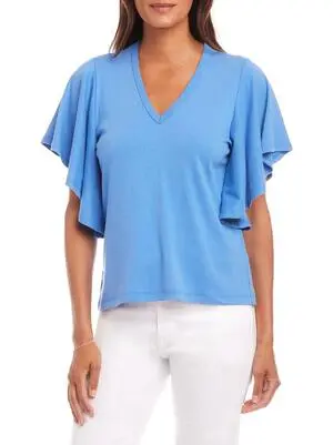 Karen Kane Flutter Sleeve T-shirt - Dusty Blue