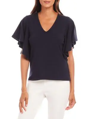 Karen Kane Flutter Sleeve T-shirt - Navy