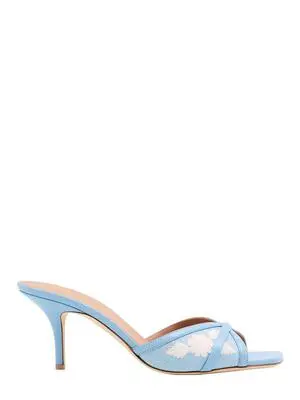 MALONE SOULIERS Perla Raffia Leather Stiletto Slide Sandals - Sky Blue White