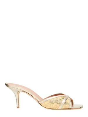 MALONE SOULIERS Perla Raffia Metallic Stiletto Slide Sandals - Beige