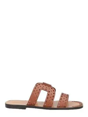 Sandro Leather Perforated Flat Sandals - Brown