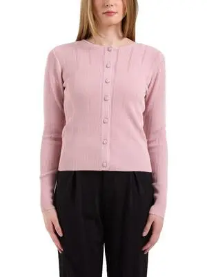 CAPSULE 121 Fitted Cardigan With Ribbed Knit - Dusty Pink