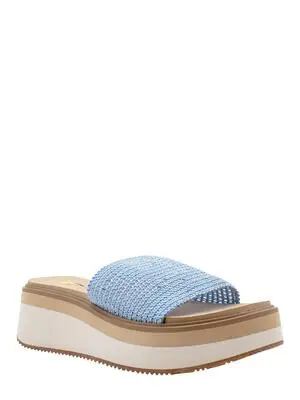 VOLATILE Portobello Platform Wedge Sandal Blue Raffia