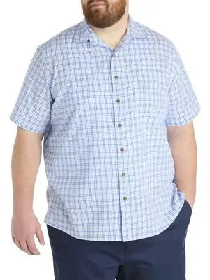 OAK HILL BY DXL Big & Tall Seersucker Small Plaid Sport Shirt - Blue