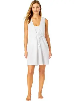 ANNE COLE V-neck Cover Up Dress With Drawstring Waist - Bright White