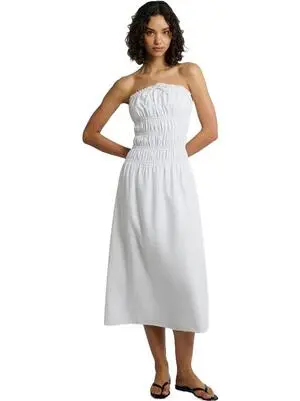 Onia Air Linen Smocked Maxi Dress - White