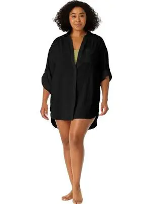 ANNE COLE Plus Button Down Cover Up Shirt - Black