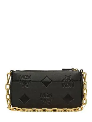 Mcm Aren Chain Crossbody Bag In Maxi Monogram Leather - Black