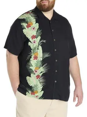 OAK HILL BY DXL Big & Tall Pineapple Stripe Sport Shirt - Black