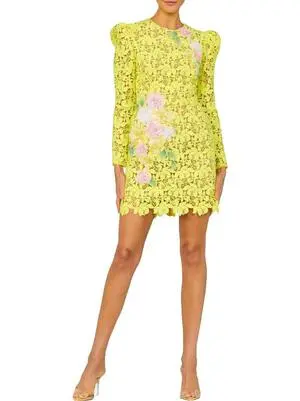 HELSI Angelina Floral Appliqué Lace Minidress - Daffodil