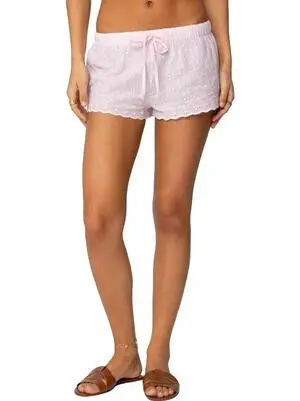 EDIKTED Talula Cotton Eyelet Tie Waist Shorts - Light-pink