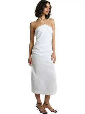 Onia Air Linen Ruched Halter Dress White