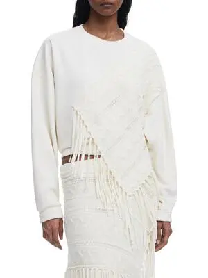 Desigual Mixed Stitch Fringe Sweatshirt - Ivory