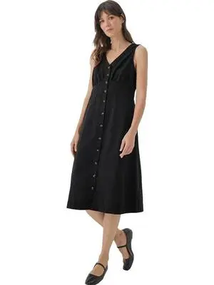 PACT Canopy Linen Blend Button-front Dress - Black
