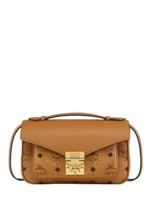 Mcm Tracy Crossbody In Visetos Leather Mix Cognac