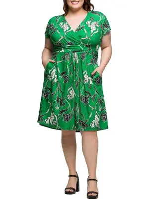 24SEVEN COMFORT APPAREL Floral Knit Dress - Green Multi