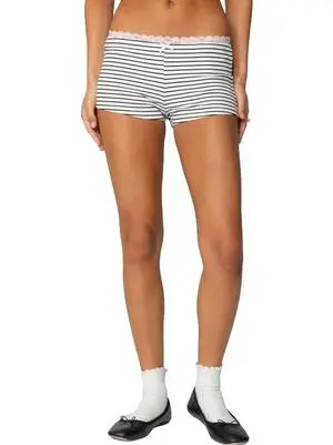 EDIKTED Sofi Rib Stripe Shorts - White-and-black