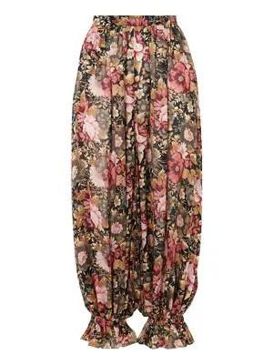Chloé Pleated Cropped Floral-print Wide-leg Pants - Pink