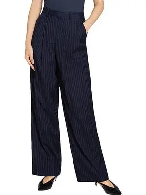 Theory Pleated Wide Leg Trousers Nocturnal Navy
