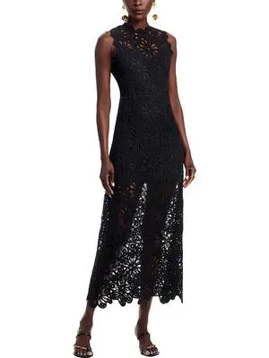 Aqua Crochet Mock Neck Maxi Dress - Black