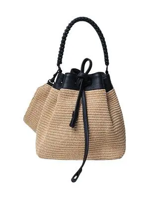 Callista Leather And Straw Bucket Bag - Black