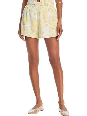 Aqua Floral Print Shorts - Yellow