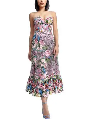 Dress The Population Carina Strapless Embroidered Dress - Blush Multi