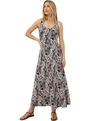 PACT Organic Cotton Fit & Flare Maxi Dress - Midnight Blue Palms