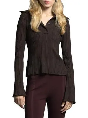 WEEKEND LOS ANGELES Marisa Ribbed Polo Sweater - Espresso