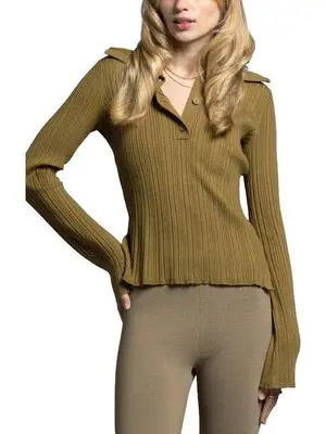 WEEKEND LOS ANGELES Marisa Ribbed Polo Sweater - Oregano