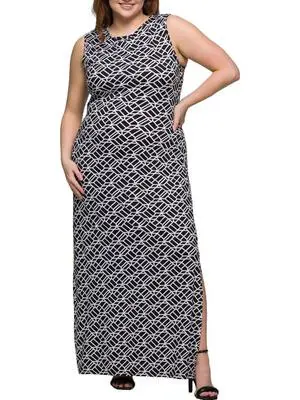 24SEVEN COMFORT APPAREL Printed Sleeveless Maxi Dress - Black Multi