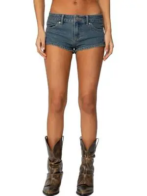 EDIKTED Jagger Low Rise Denim Shorts - Blue-washed
