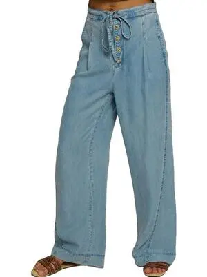 Central Park West Mid-rise Wide Leg Pants - Blue