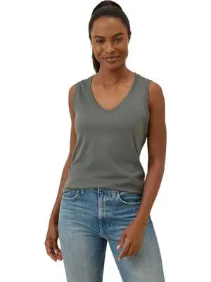 PACT Organic Cotton Softspun V-Neck Tank Castor Green