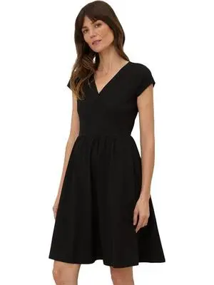 PACT Pact Organic Cotton Fit & Flare Crossover Dress Black