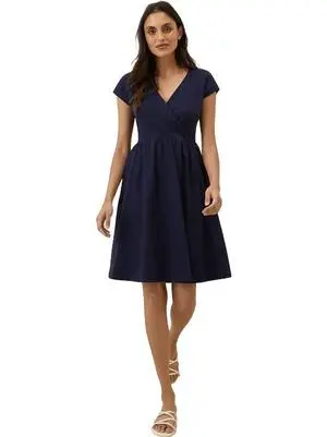 PACT Pact Organic Cotton Fit & Flare Crossover Dress Eclipse