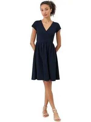 PACT Pact Organic Cotton Fit & Flare Crossover Dress Navy